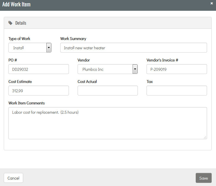 RentalVault Work Order Features